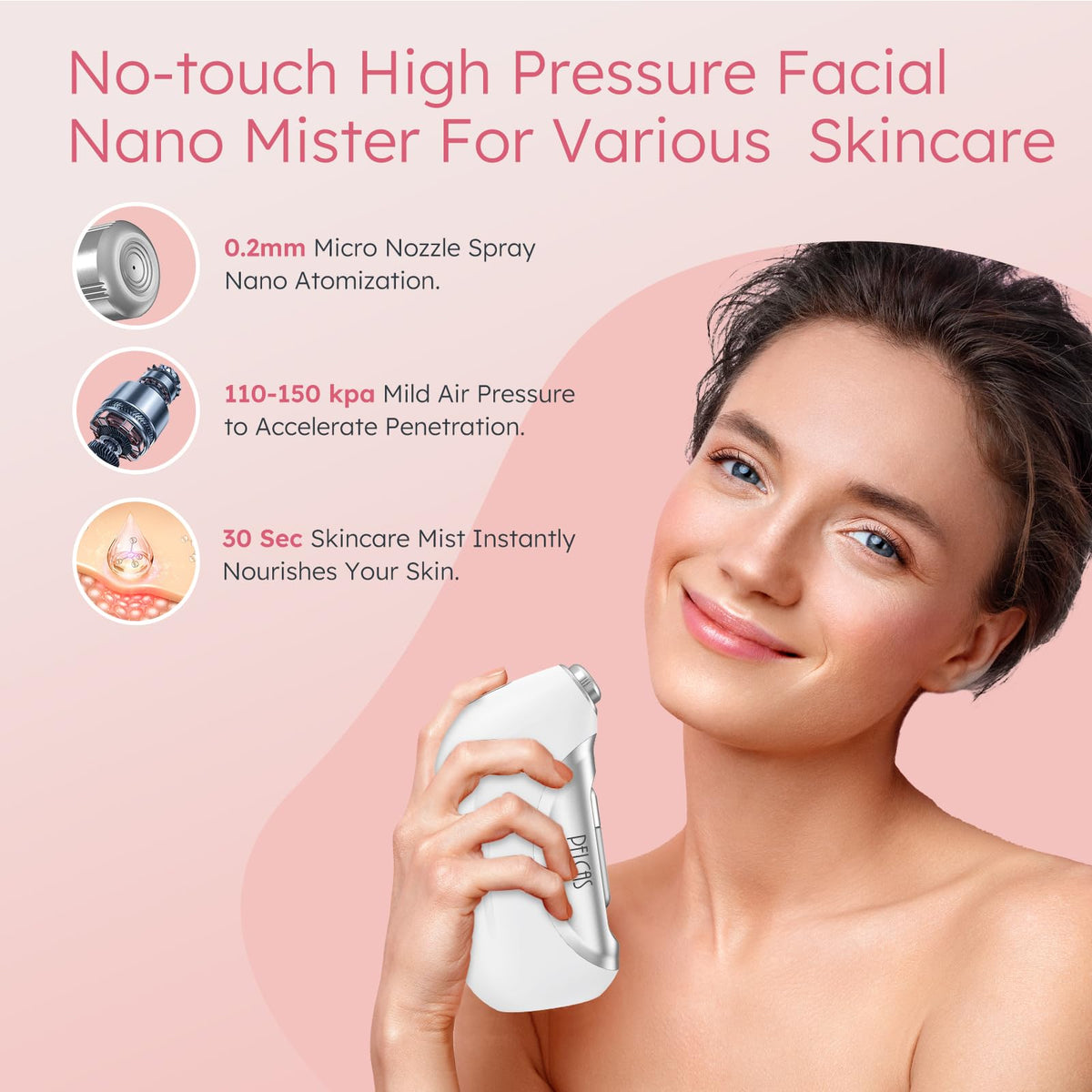 PELCAS Nano Facial Mister Pro Cordless 3-in-1 Skincare Device with 0.2 ...