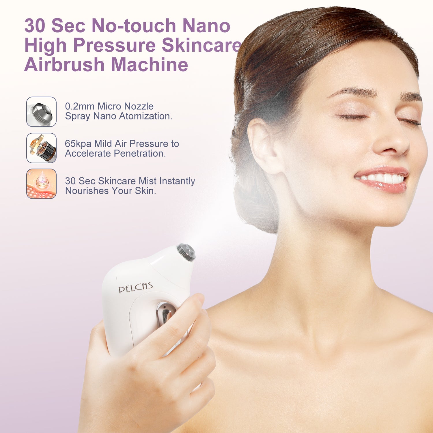 PELCAS Cordless Facial Mister with 65Kpa Oxygen Airbrush Machine for S ...