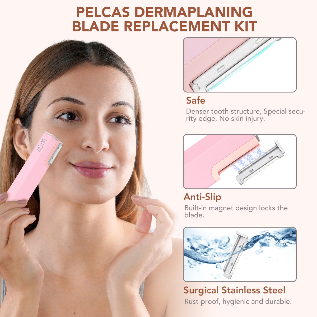 PELCAS Electric Dermaplaning Tool Kit Replacement Blades 8pcs | Pelcas